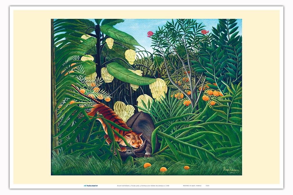 Fight between a Tiger and a Buffalo - From an Original Color Painting ...
