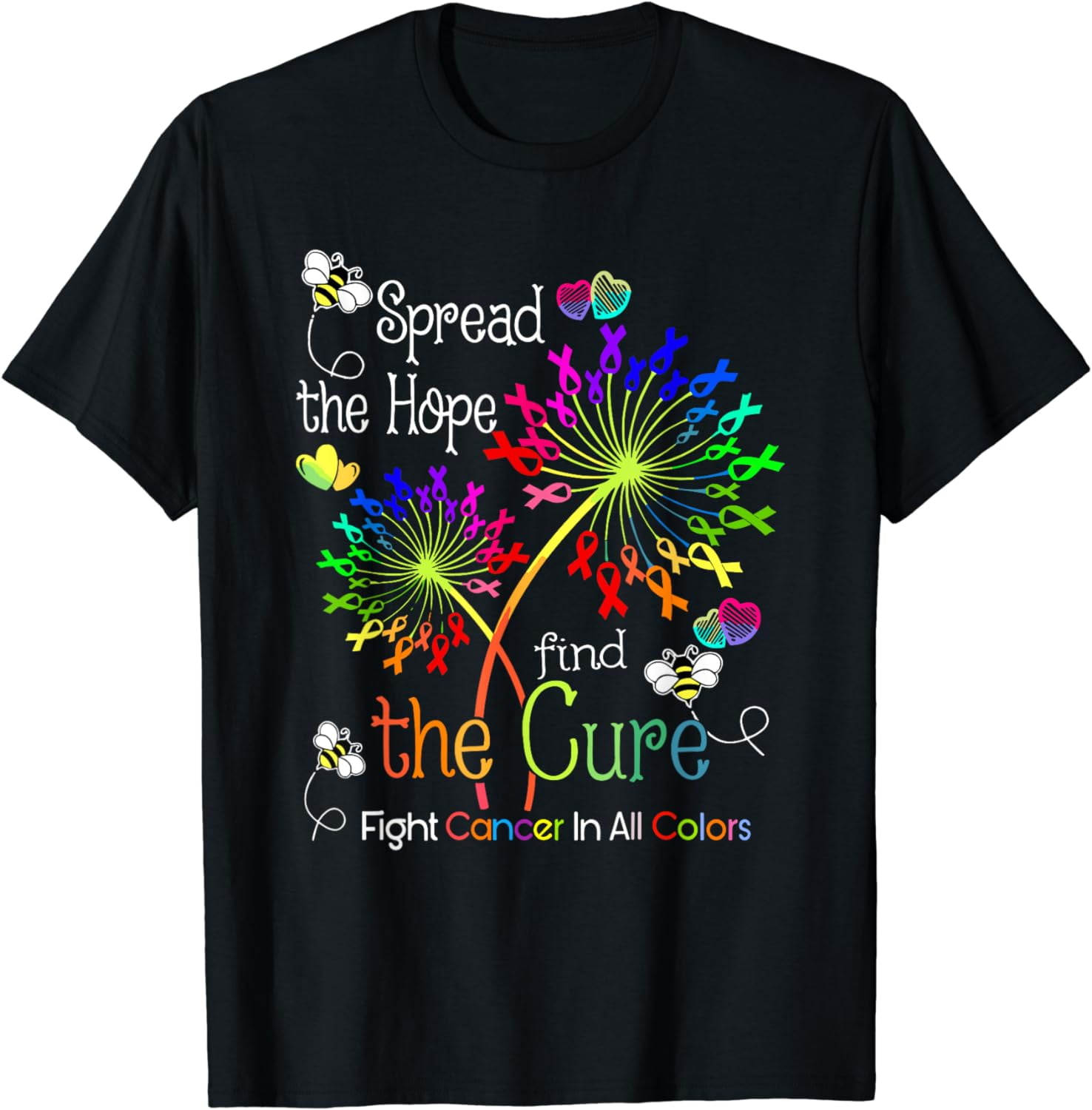 Fight cancer in all and every color ribbons flower heart T-Shirt ...