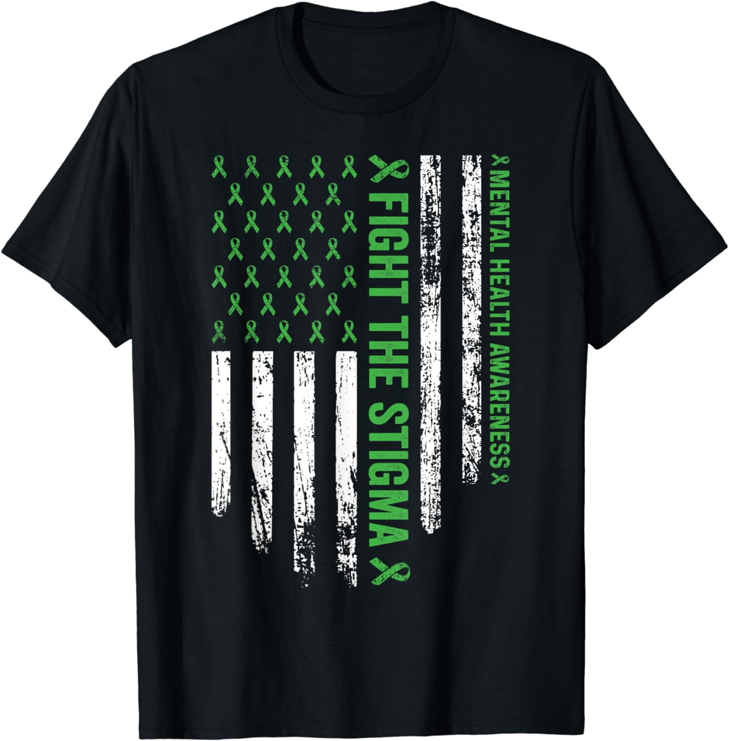 Fight the Stigma Funny American Flag Mental Health Awareness T-Shirt ...