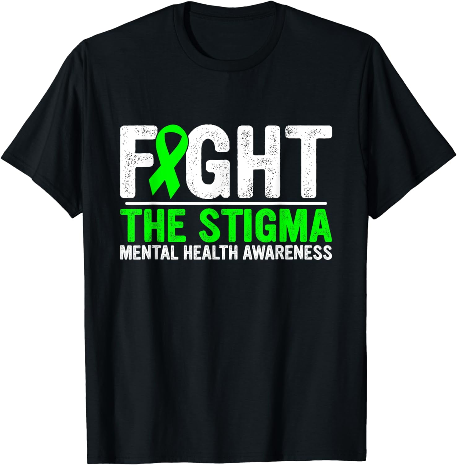 Fight the Stigma Mental Health Awareness Green Ribbon Cotton T-Shirt ...