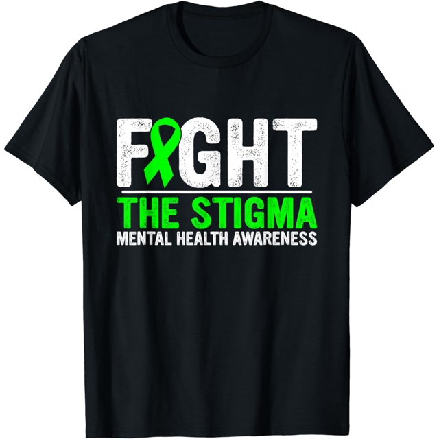 Fight the Stigma Mental Health Awareness Green Ribbon Cotton T-Shirt ...