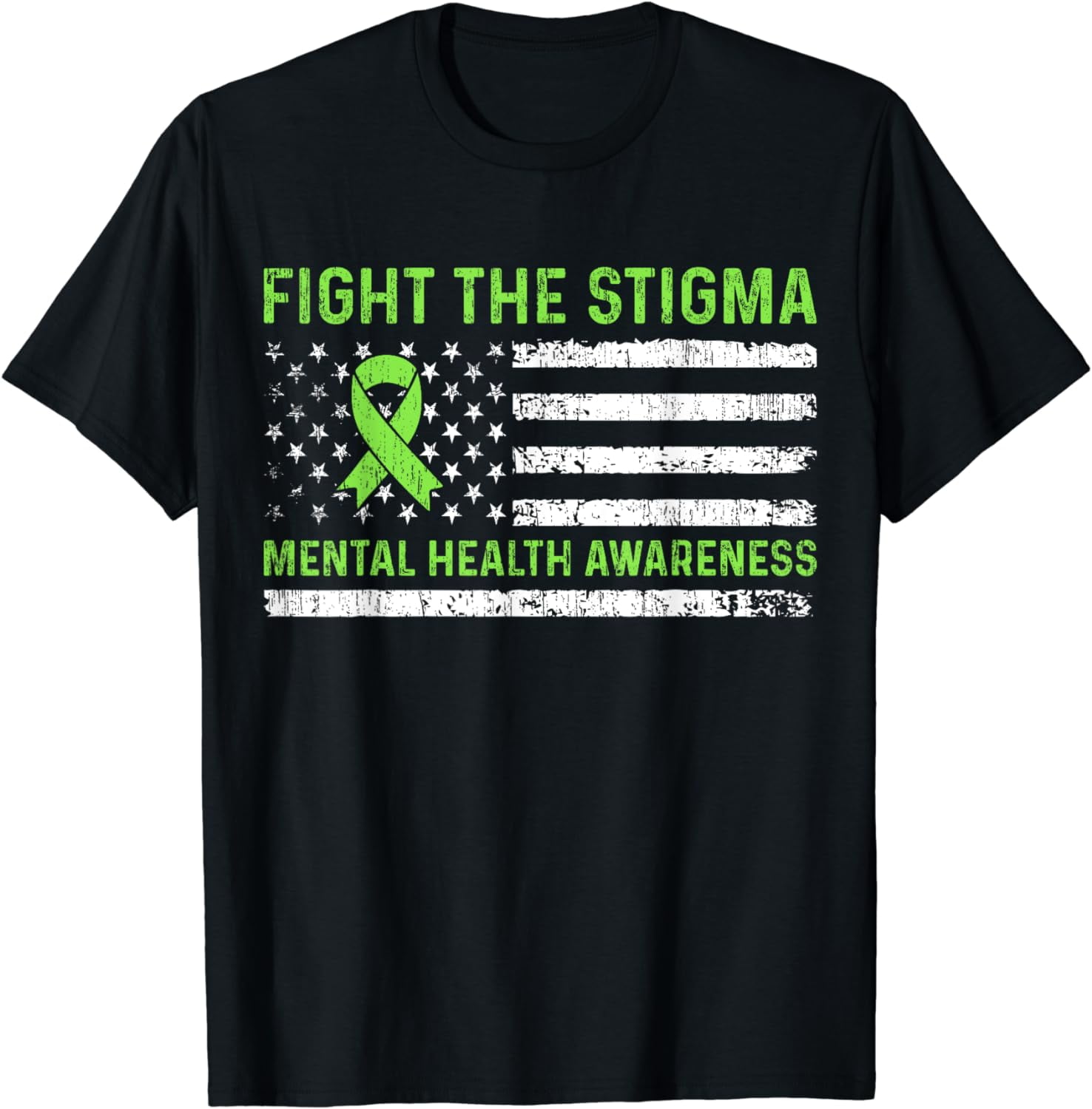 Fight the Stigma Mental Health Awareness Retro American Flag T-Shirt ...