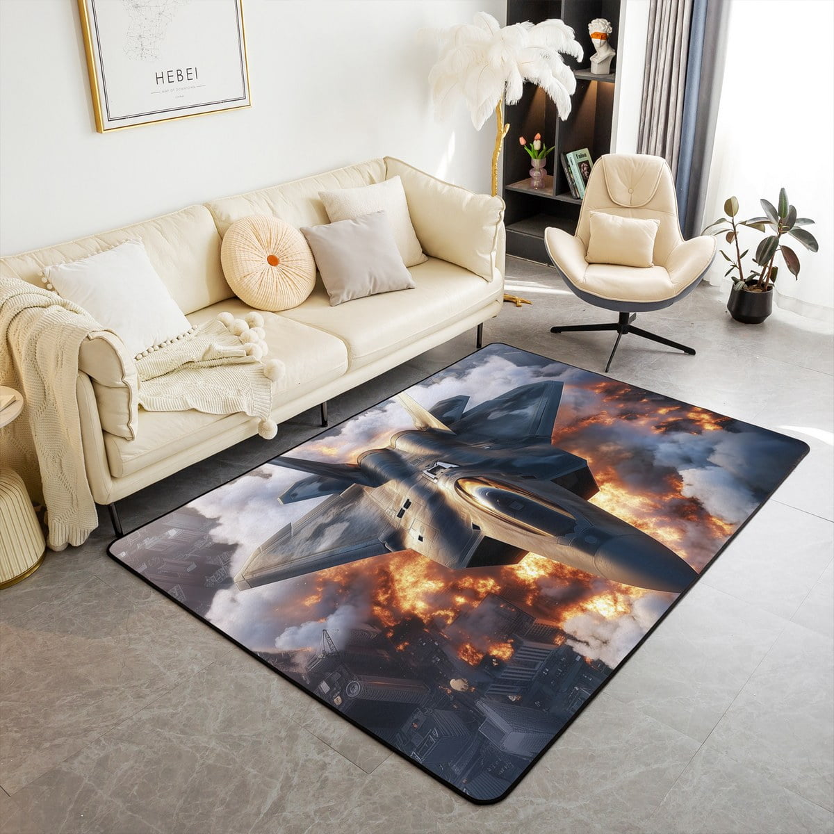 Fighter Aircraft Area Rug 5x6'6'',War Themed Military Airplane No ...