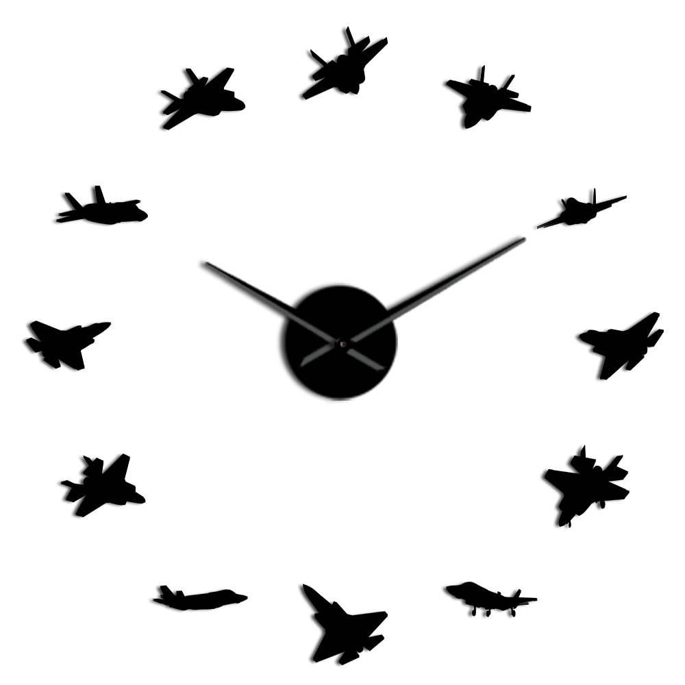 Fighter Aircraft Silouette Frameless Wall Clock Stickers, DIY Modern ...