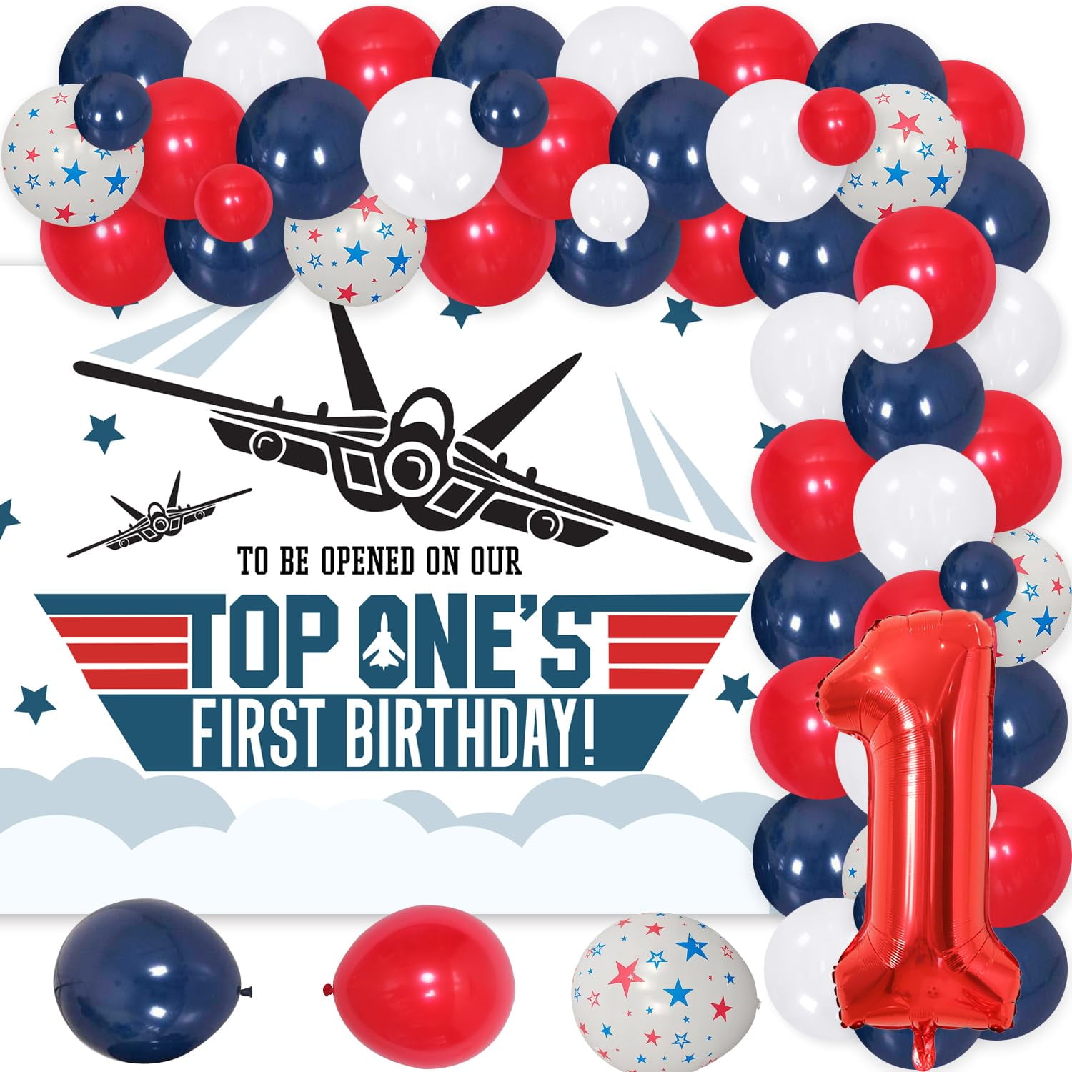 Fighter Jet 1st Birthday Decorations for Boys Red Blue Balloons ...