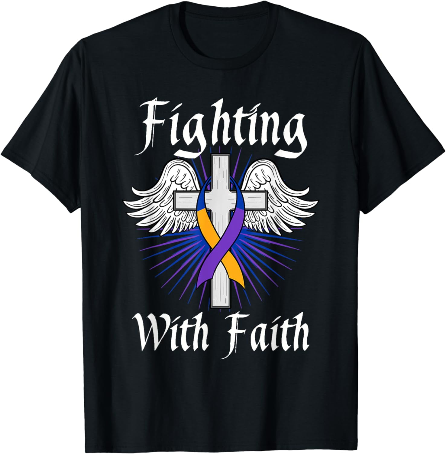 Fighting Faith Bladder Cancer Purple Blue And Yellow Dysuria T-Shirt ...