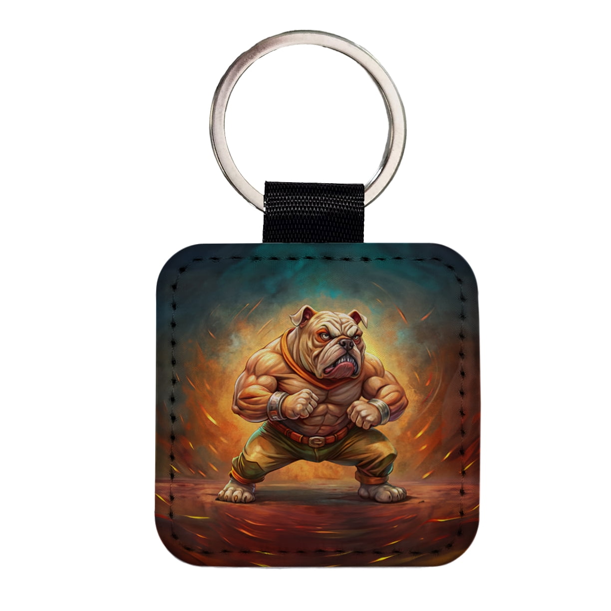 Fighting Mad Bulldog Faux Leather Square Keychain - Walmart.com