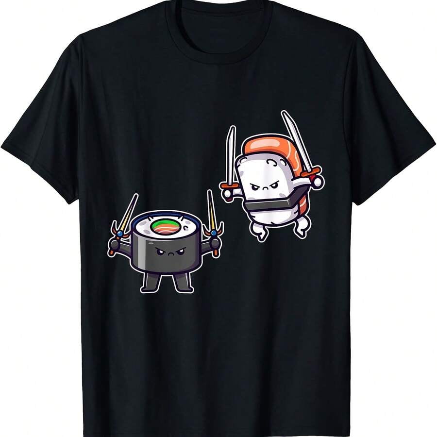 Fighting Sushi Samurai Food Kawa Cartoon Art T-Shirt220G Heavyweight ...