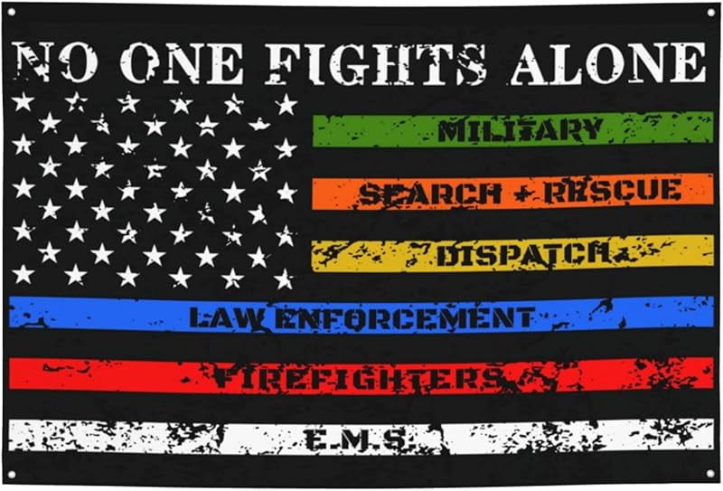 Fights A-l-o-n-e First Responder Flag 3x5 ft Banner Indoor Outdoor ...