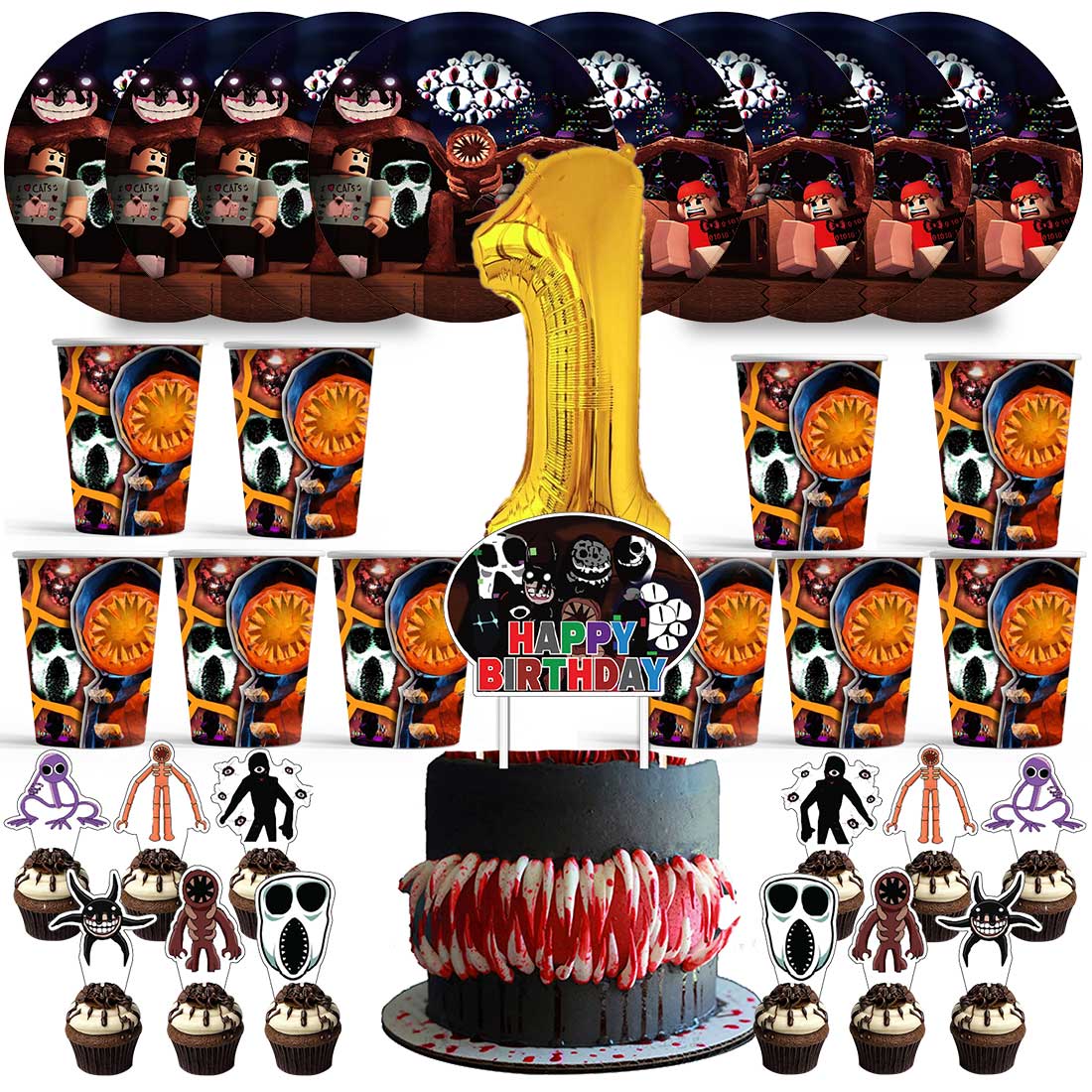Figure Doors Birthday 1st Cups Party Supplies Plates Fans Decorations ...