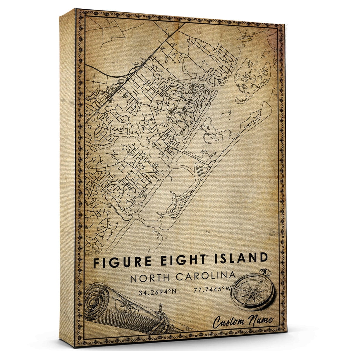 Figure Eight Island Map Poster, North Carolina Map Art Poster, Canvas ...