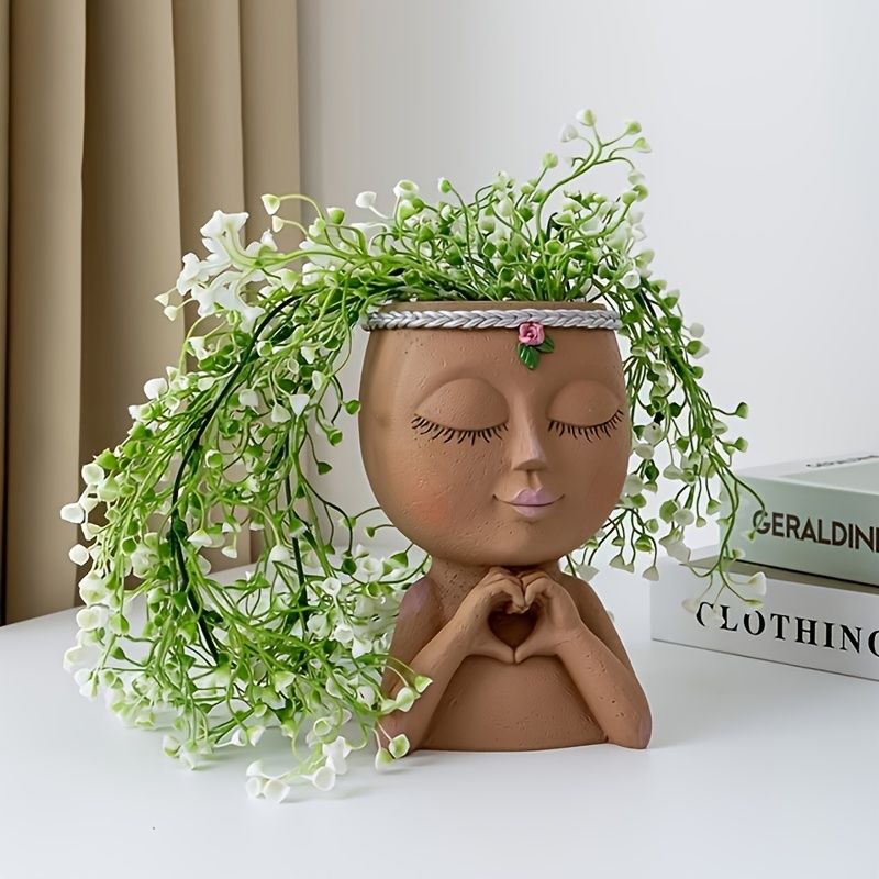 Figure Flower Pot, Female Face Statue Vase Planter Decorations for ...