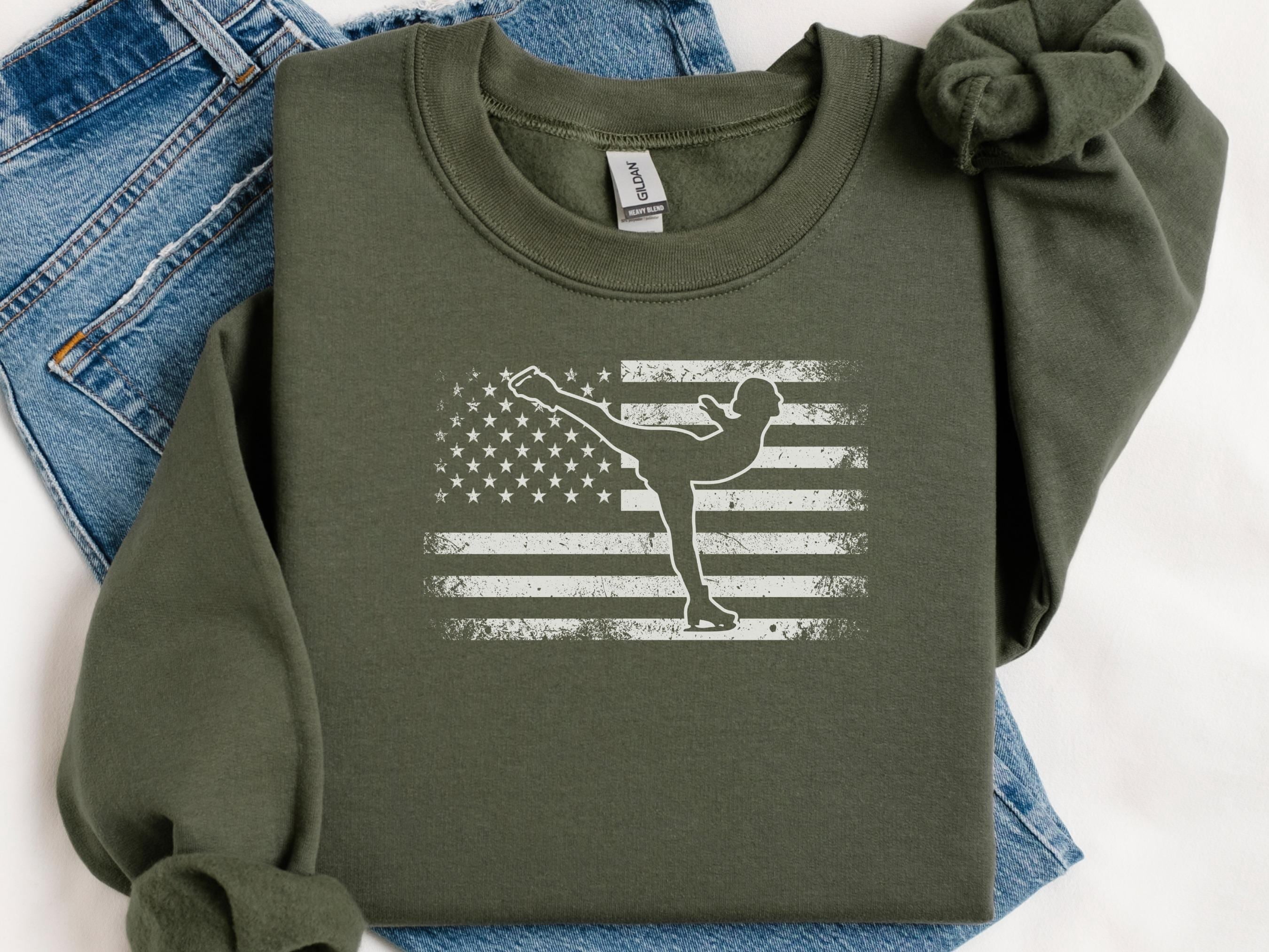Figure Skating Sweatshirt, USA Flag Ice Skating Pullover, Patriotic ...