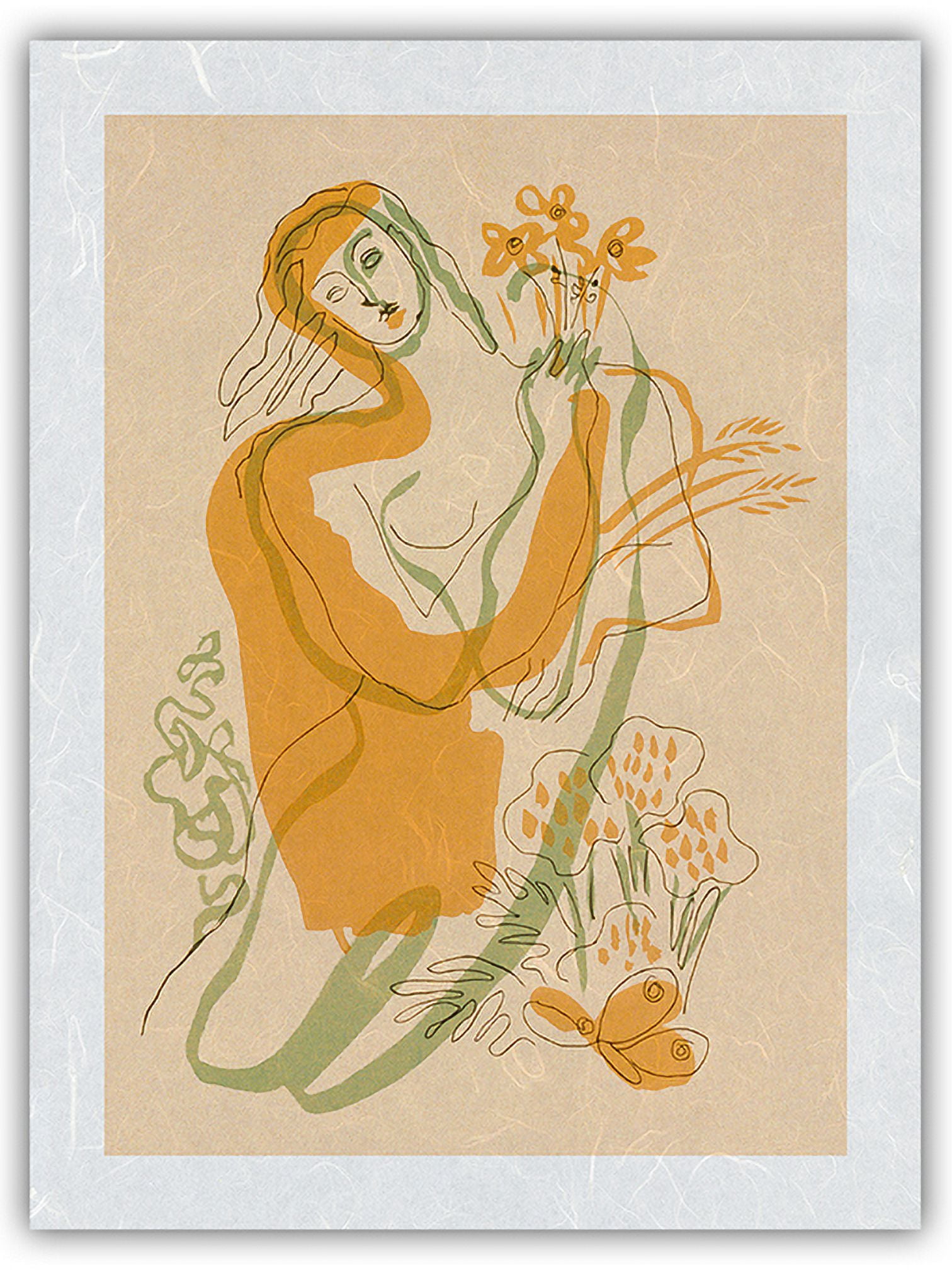 Figure Woman with Flowers - From an Original Watercolor Painting c.1940 ...