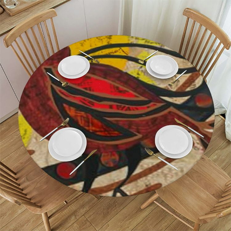 Figures Round Tablecloth Stylized Mythical Characters Playing Flutes ...