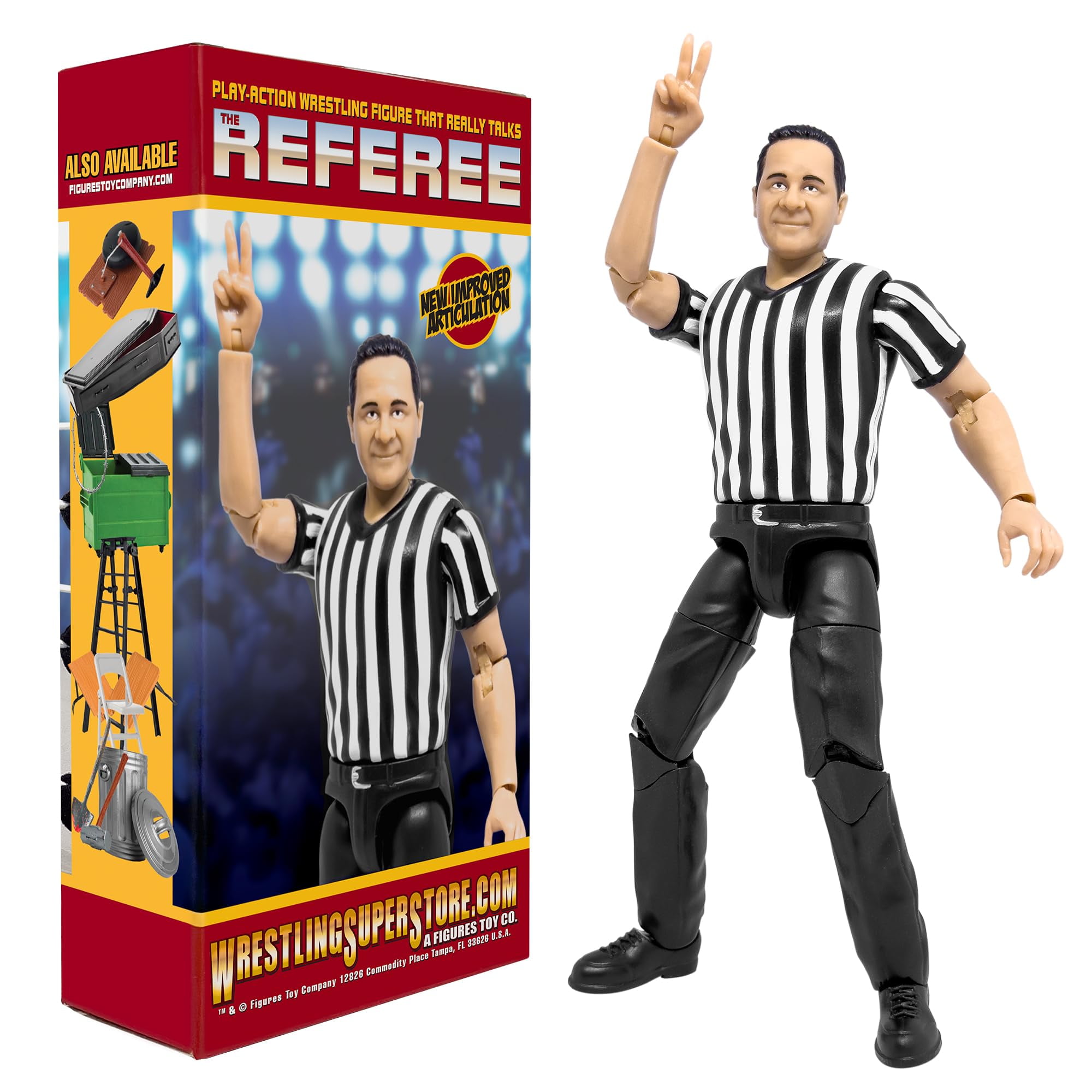 Figures Toy Company Ultimate Three Counting & Talking Wrestling Referee Action Figure with ...