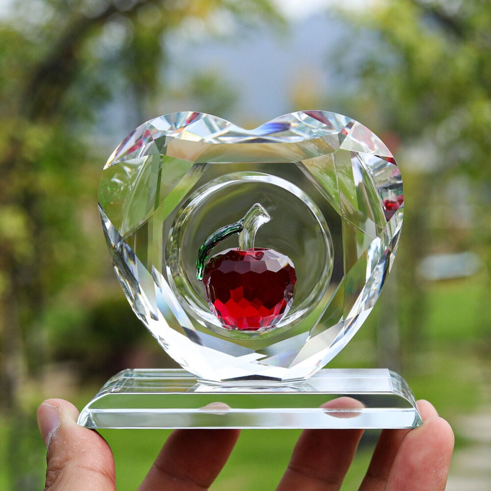 Figurine Collectible With Outer Heart Ring Decor Crystal Red Apple ...