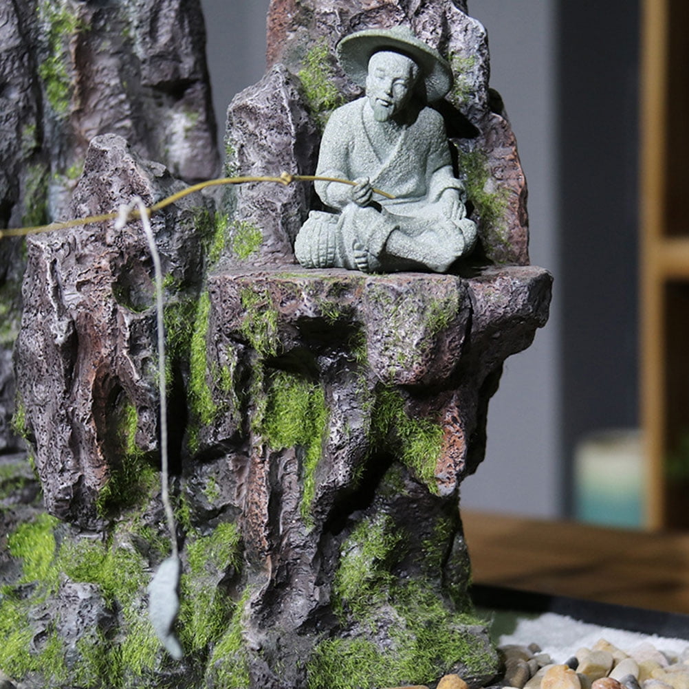 Figurine Fisherman Fishing Man Statue Sculpture Garden Resin Bonsai ...