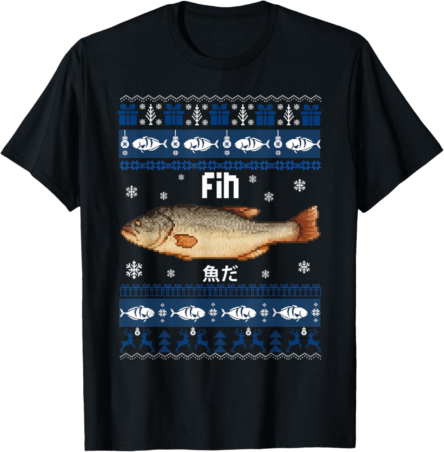 Fih Fish Meme Ugly Christmas Sweater Funny Holiday Mens T-Shirt ...
