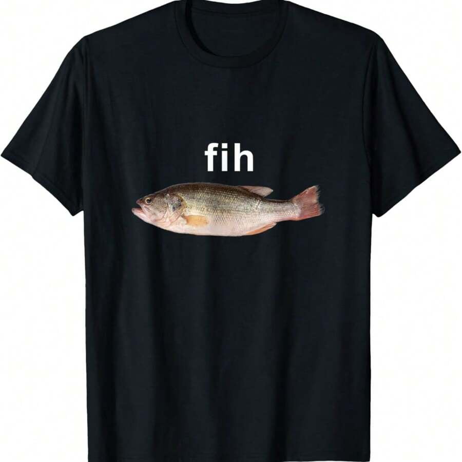 "Fih" Funny Misspelled Fish Meme, Simple Humor T-Shirt,100% Cotton Short Sleeve Classic Heavy ...