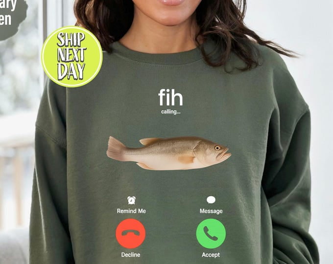 Fih Sweatshirt, Fih Calling Sweater, Phone Call Fish Shirt, Misspelled ...