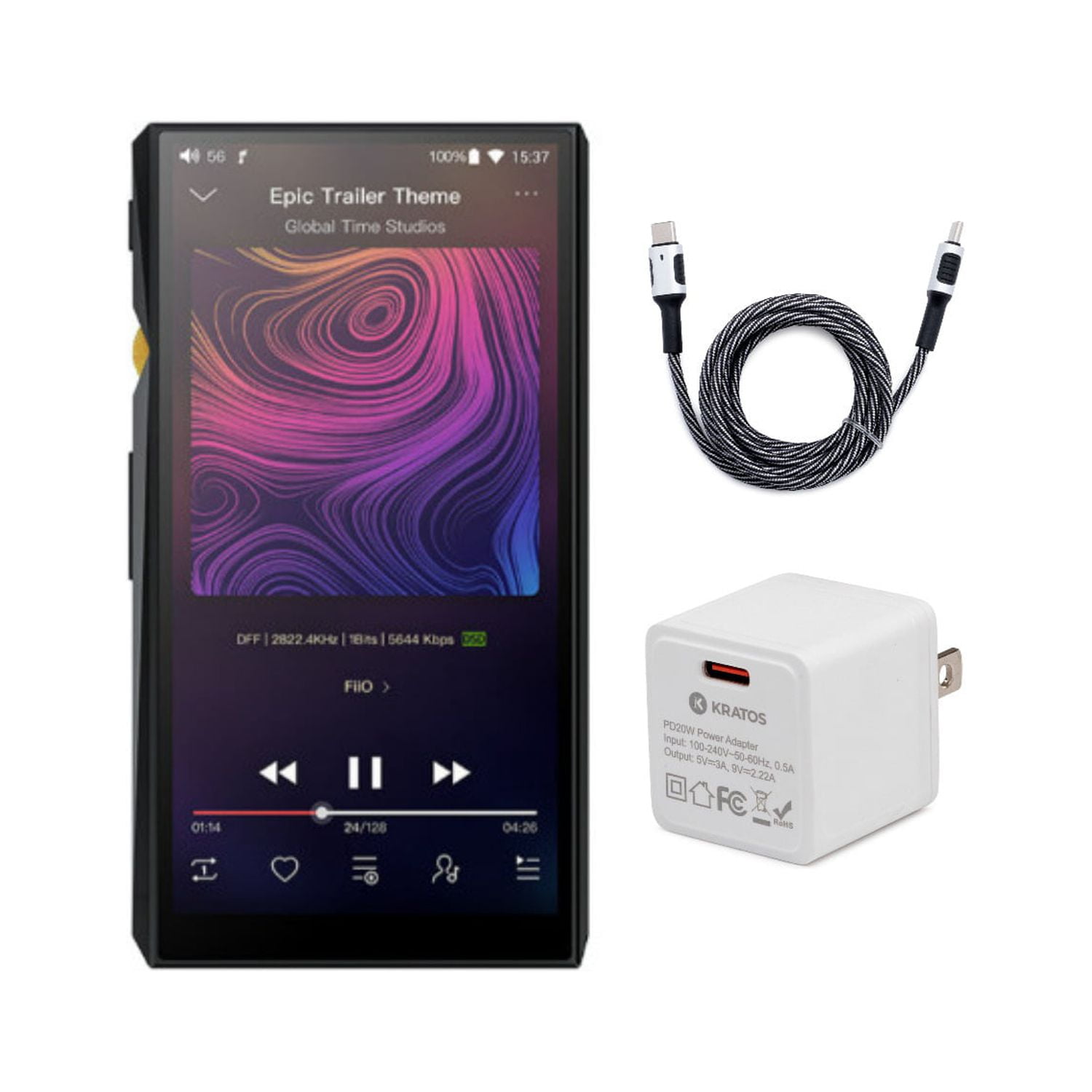 FiiO M11S Hi-Res MP3 Music Player with Power Adapter and USB-C Charging ...