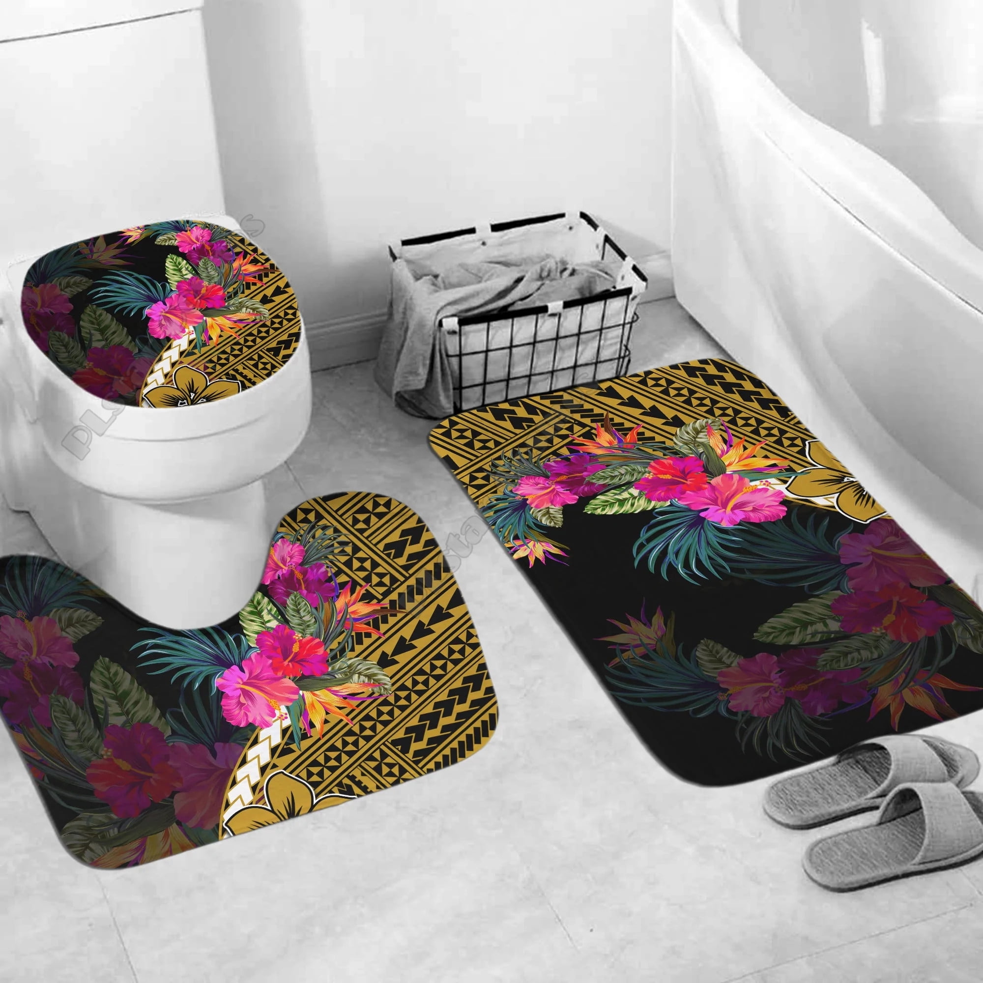 Fiji Bathroom Set Polynesian With Hibiscus Three-piece set 3D printed ...