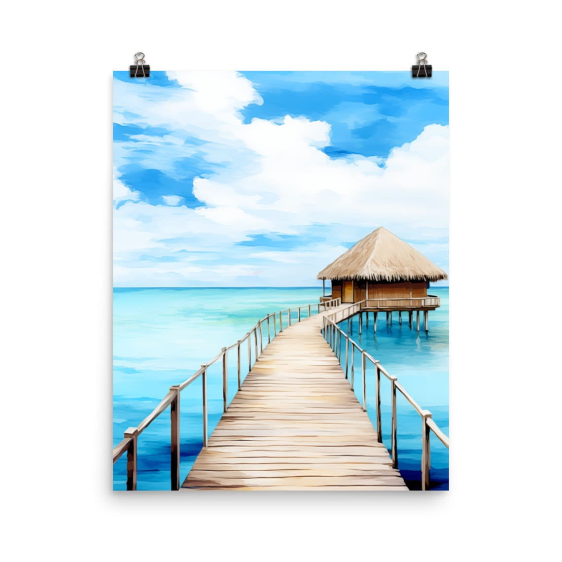 Fiji Bungalow Print, Tropical Seascape Wall Art, Pacific Island Poster ...