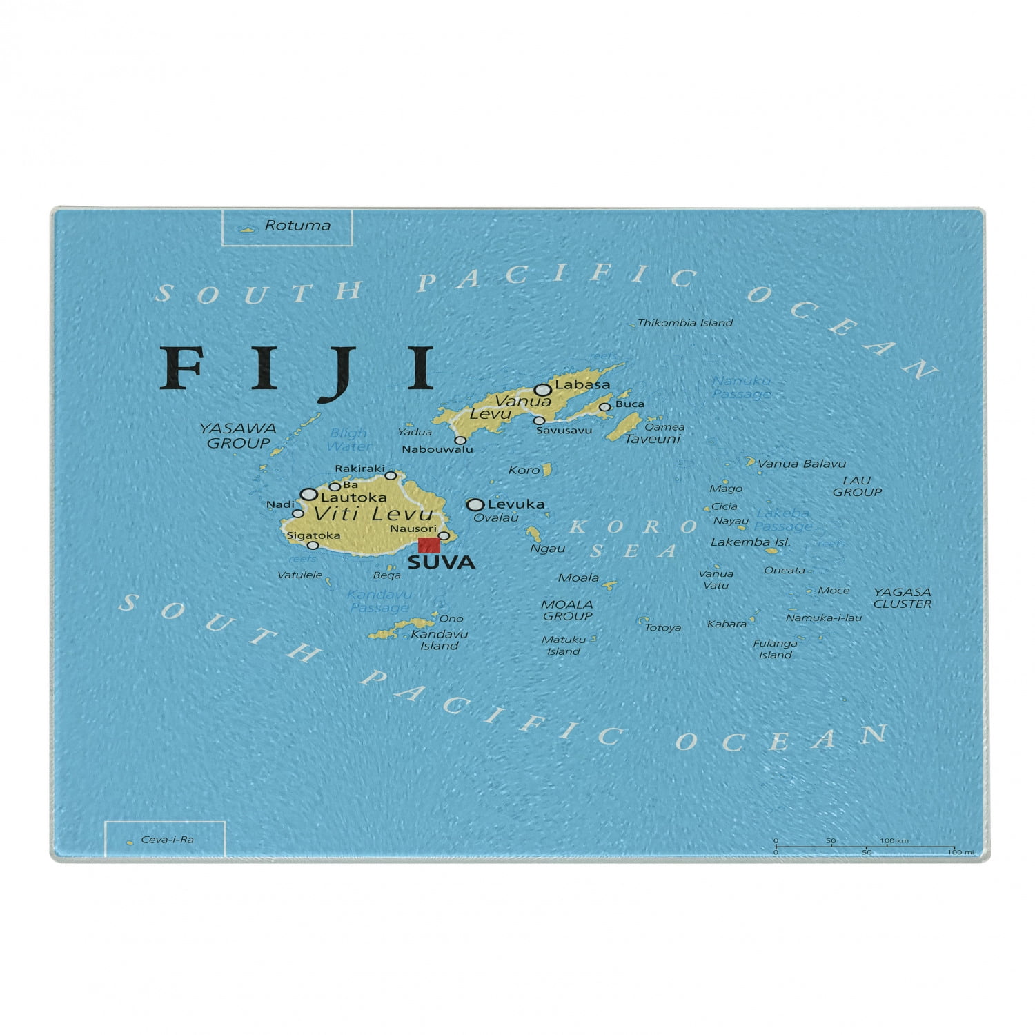 Fiji Cutting Board, Political Map with Capital Suva and Main Cities ...