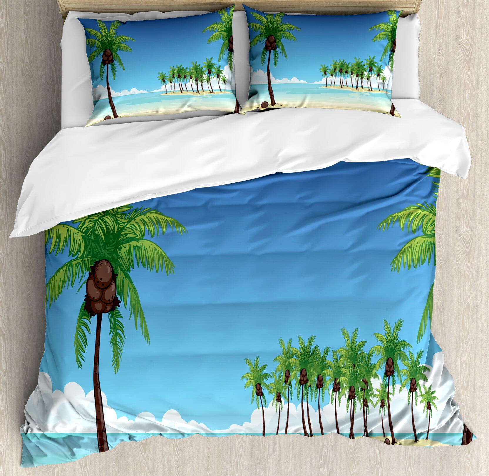 Fiji Duvet Cover Set, Illustration of Many Coconut Palm Trees on an ...