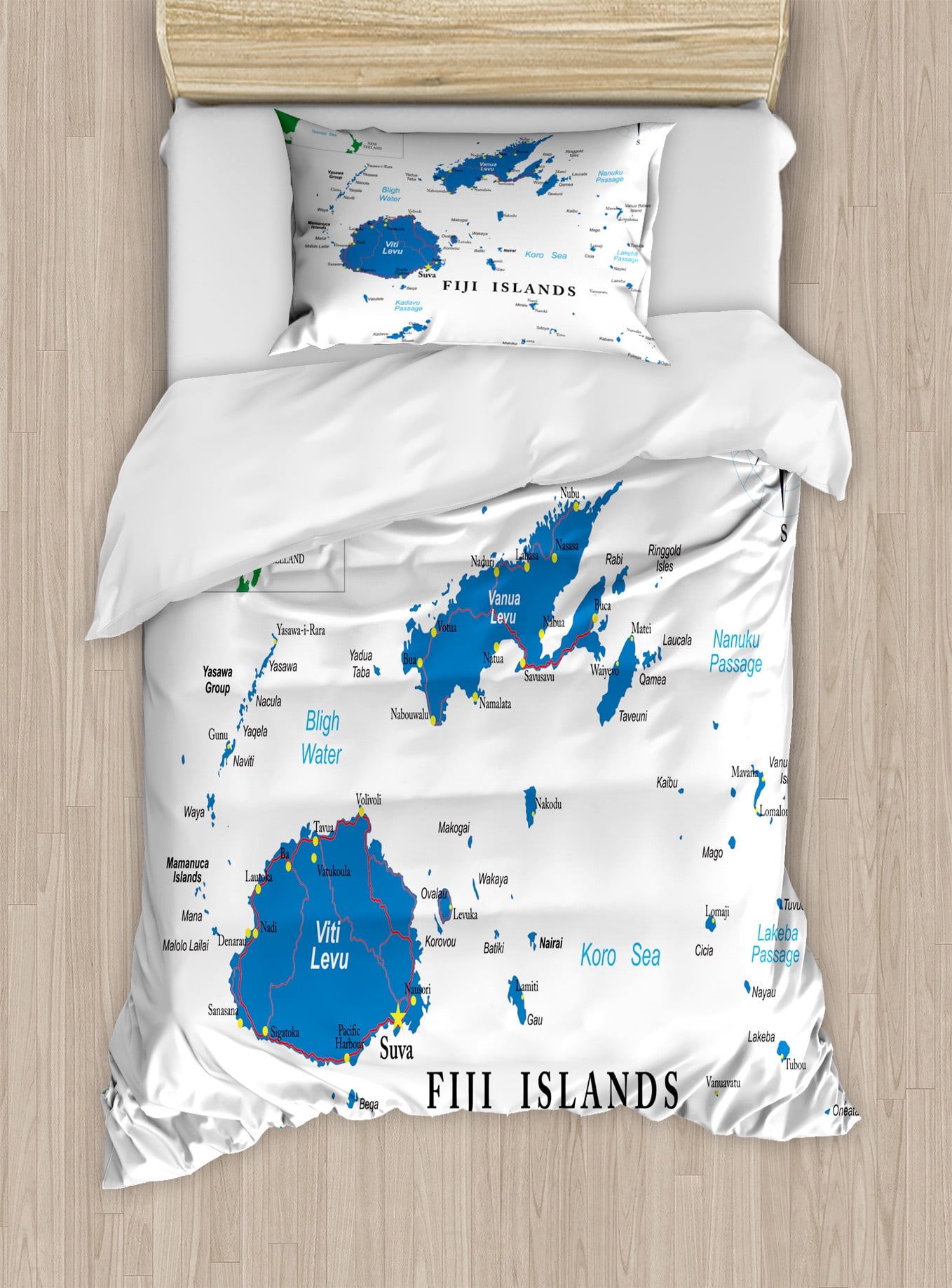 Fiji Duvet Cover Set, Mapping with Names Written Geographical Layout ...