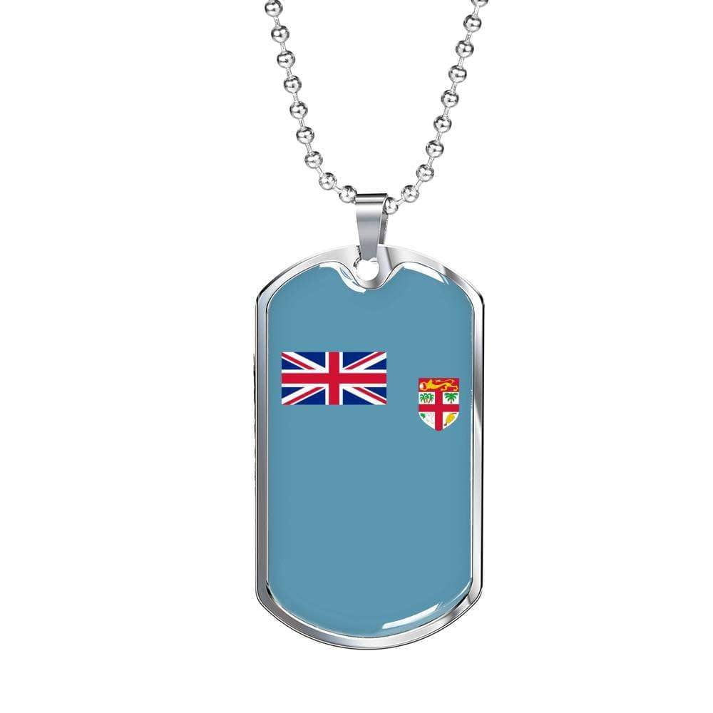 Fiji Flag Necklace Stainless Steel or 18k Gold Dog Tag 24" - Walmart.com