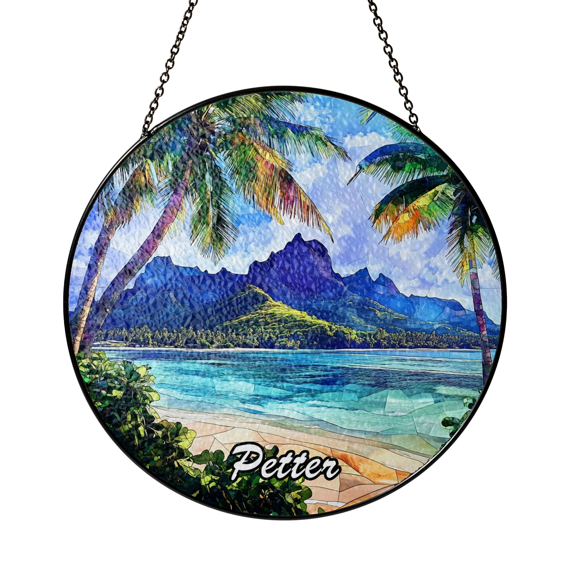 Fiji Islands Stained Glass Suncatcher - Custom Name Fiji Scenic Window ...