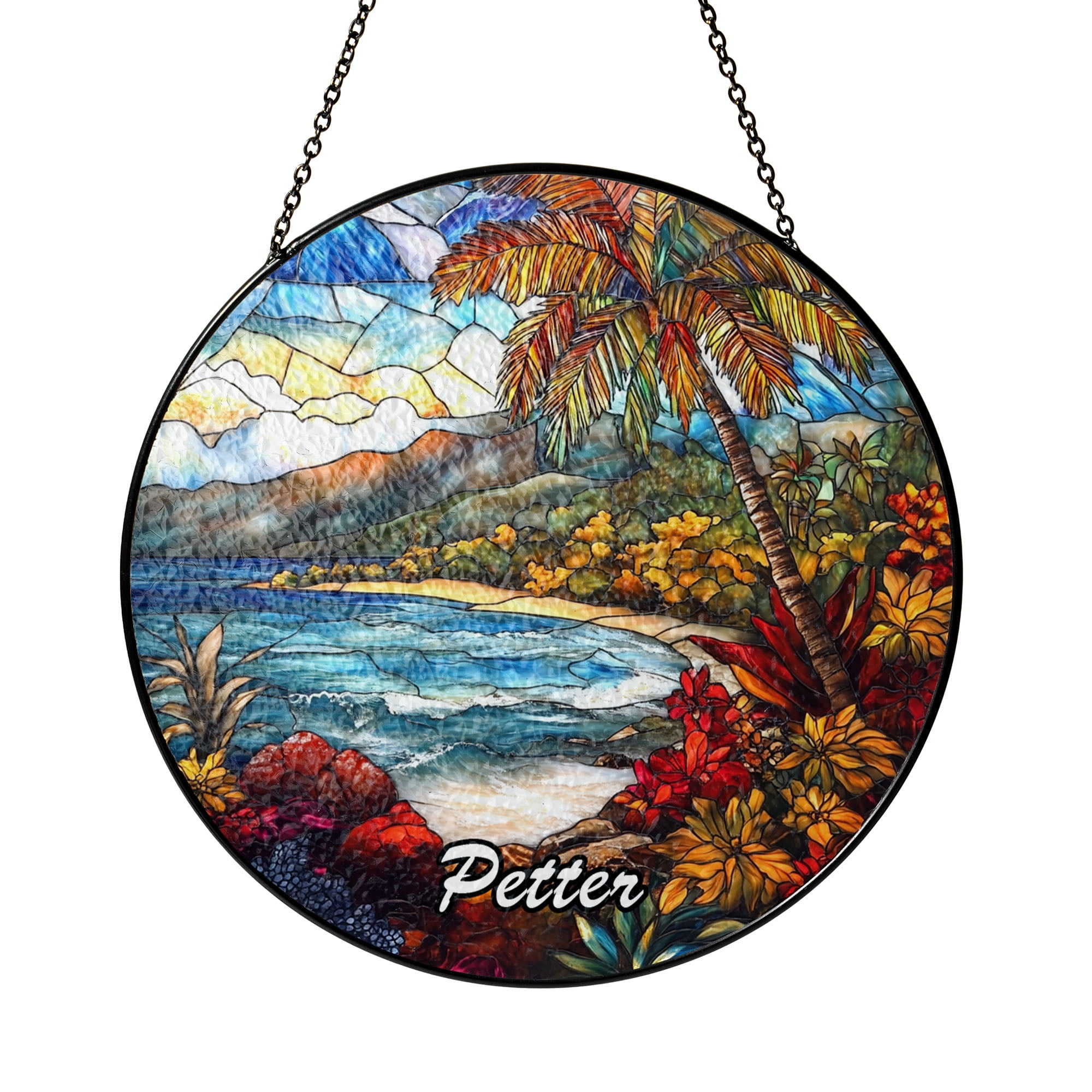 Fiji Islands Stained Glass Suncatcher - Custom Name Fiji Scenic Window ...