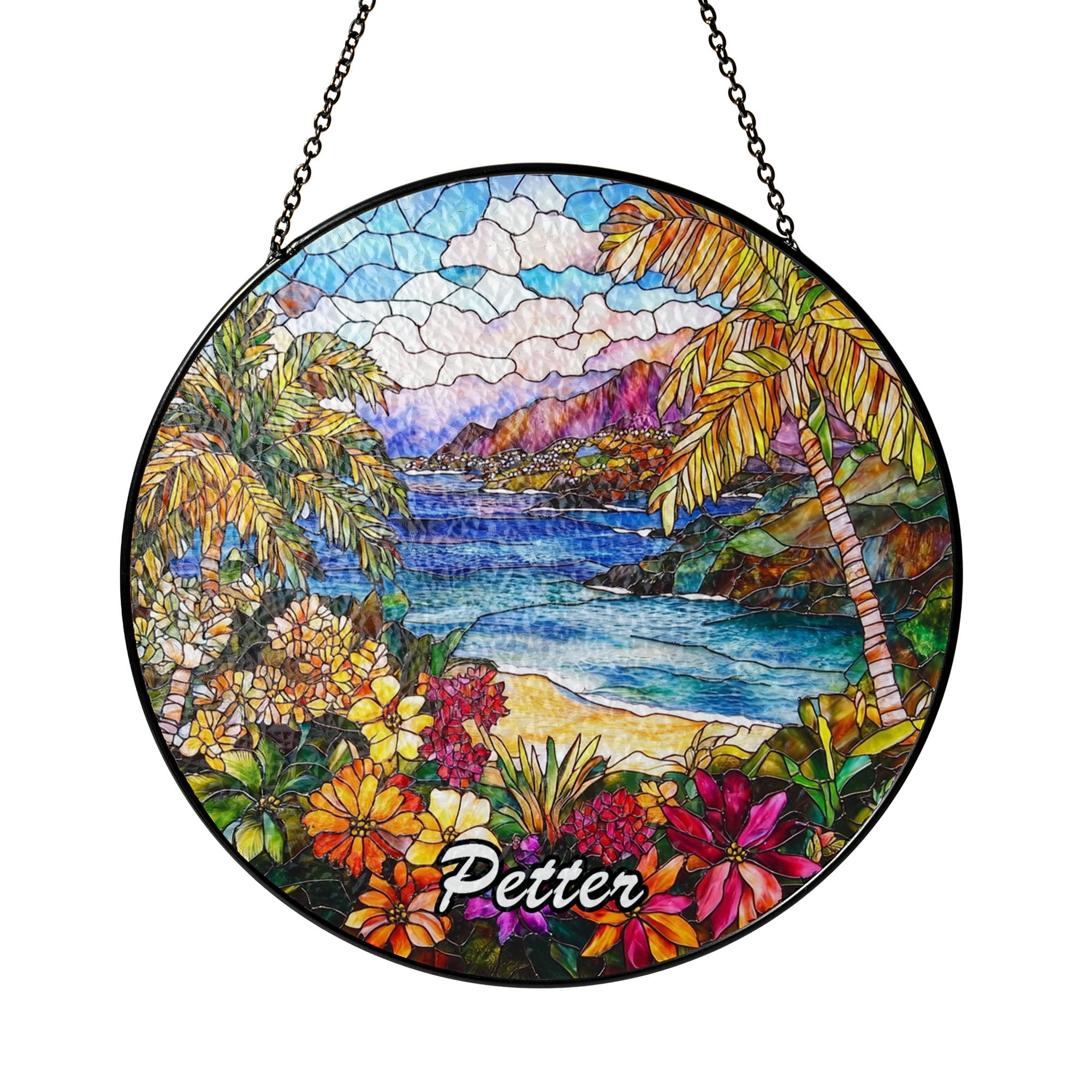 Fiji Islands Stained Glass Suncatcher - Custom Name Fiji Scenic Window ...