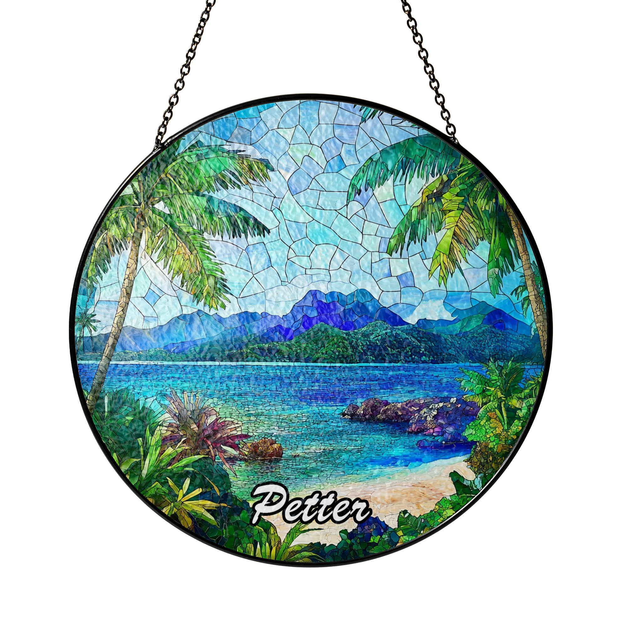 Fiji Islands Stained Glass Suncatcher Custom Name Fiji Scenic Window