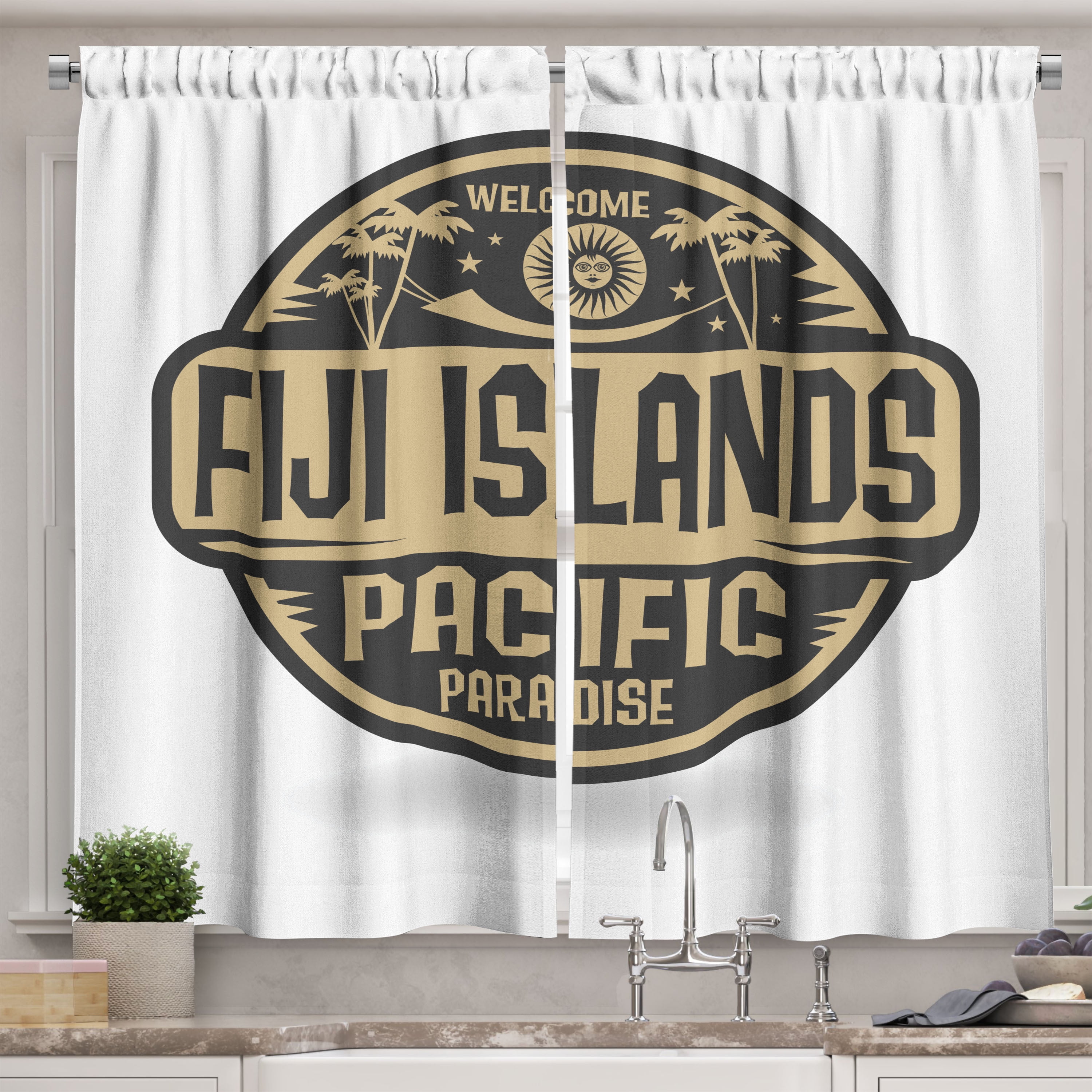 Fiji Kitchen Curtains, Welcoming Pacific Paradise Emblem Inspired ...