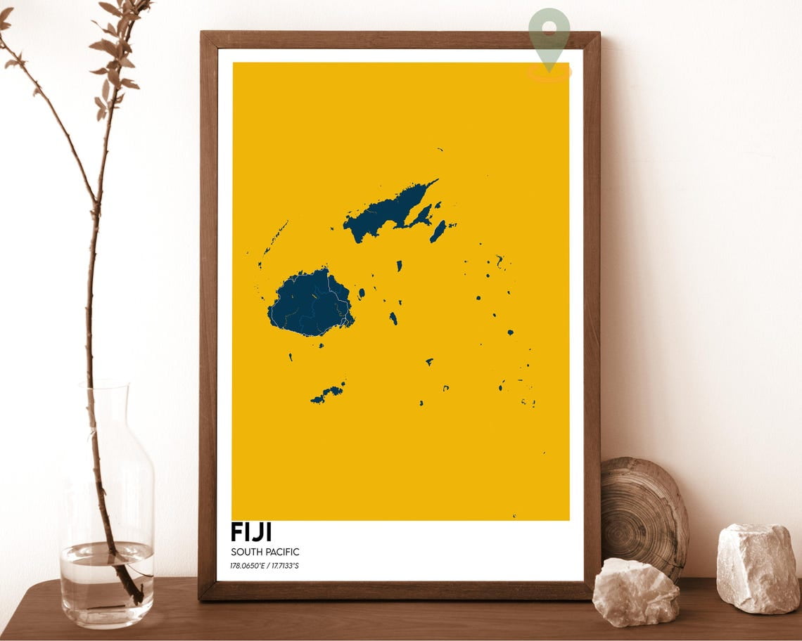Fiji Map, Fiji Map Print, Fiji Wall Art, Fiji Travel Poster, Fiji ...
