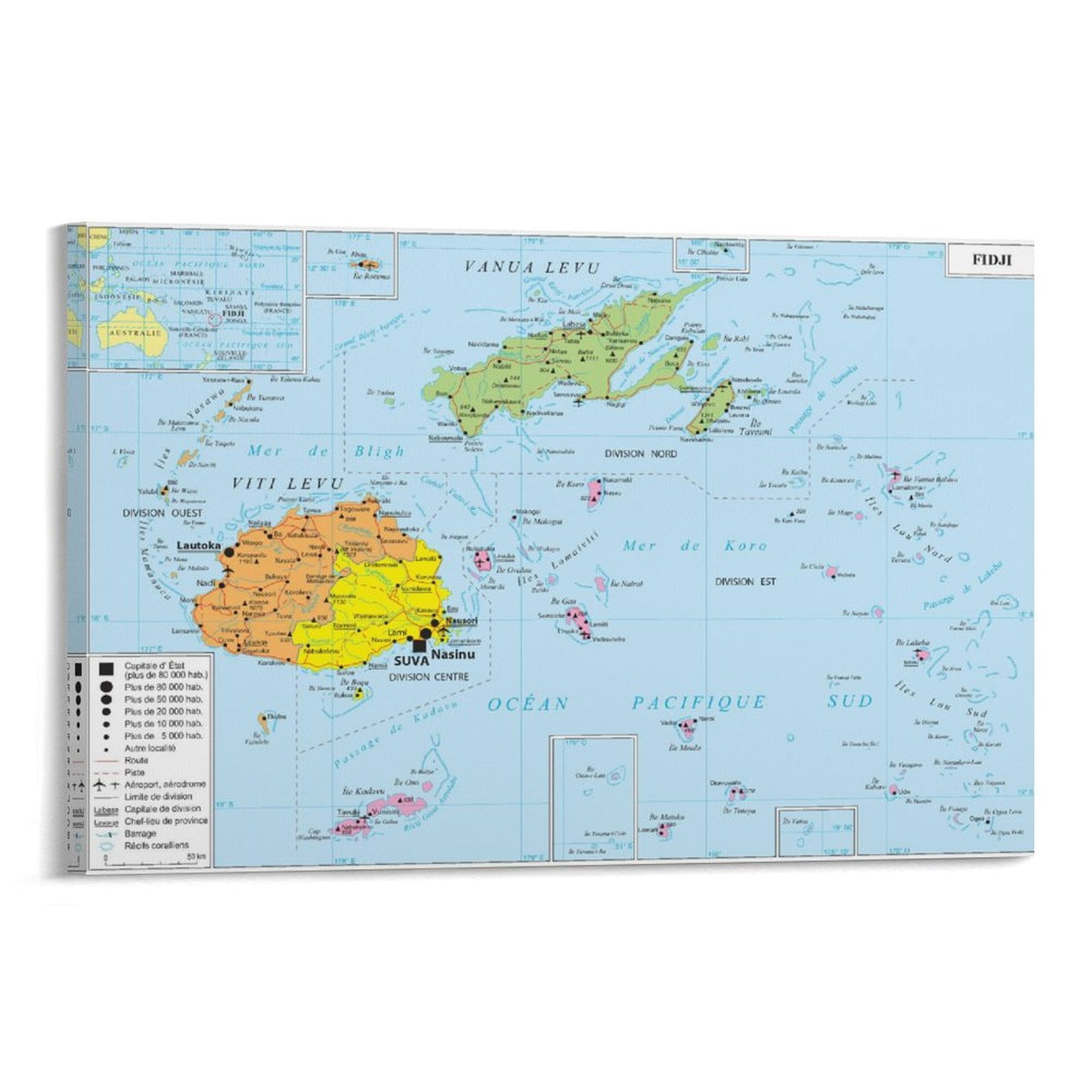 Fiji Map Posters Room Aesthetic Poster Print Art Wall Painting Canvas ...