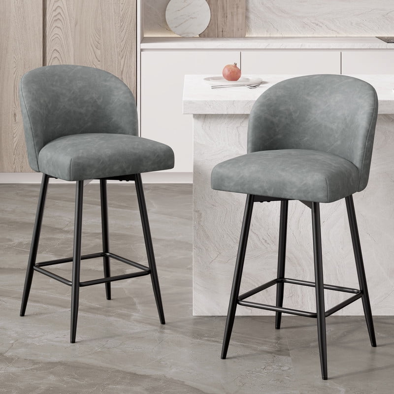 Fijinhom 26" Counter Height Bar Stools Set of 2, PU Leather Swivel Bar ...