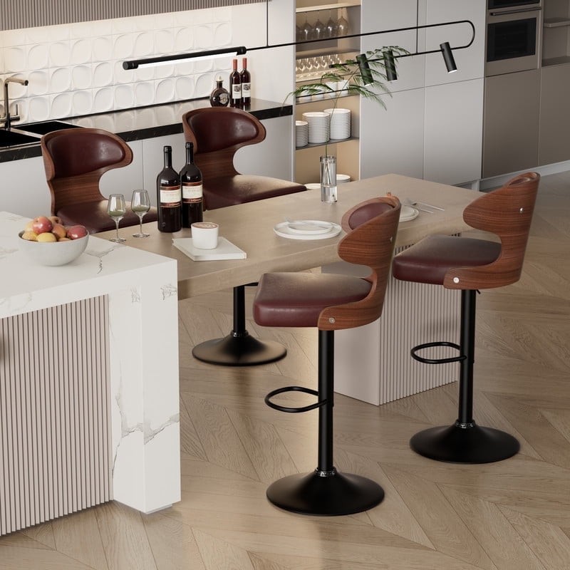 Fijinhom Adjustable Swivel Bar Stools Set of 4, Faux Leather ...