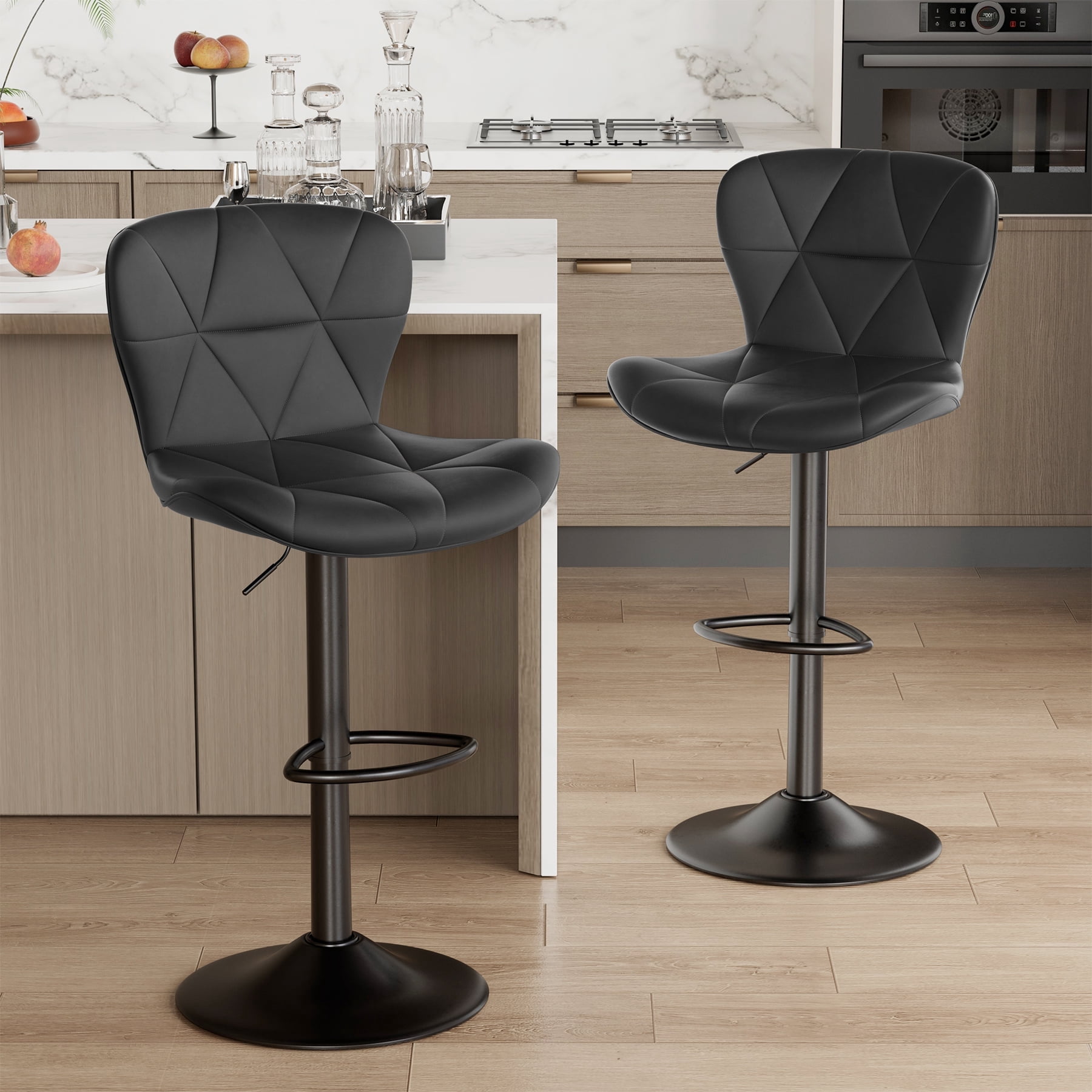 Fijinhom Faux Leather Bar Stools Set of 4 with Metal Base for Kitchen ...