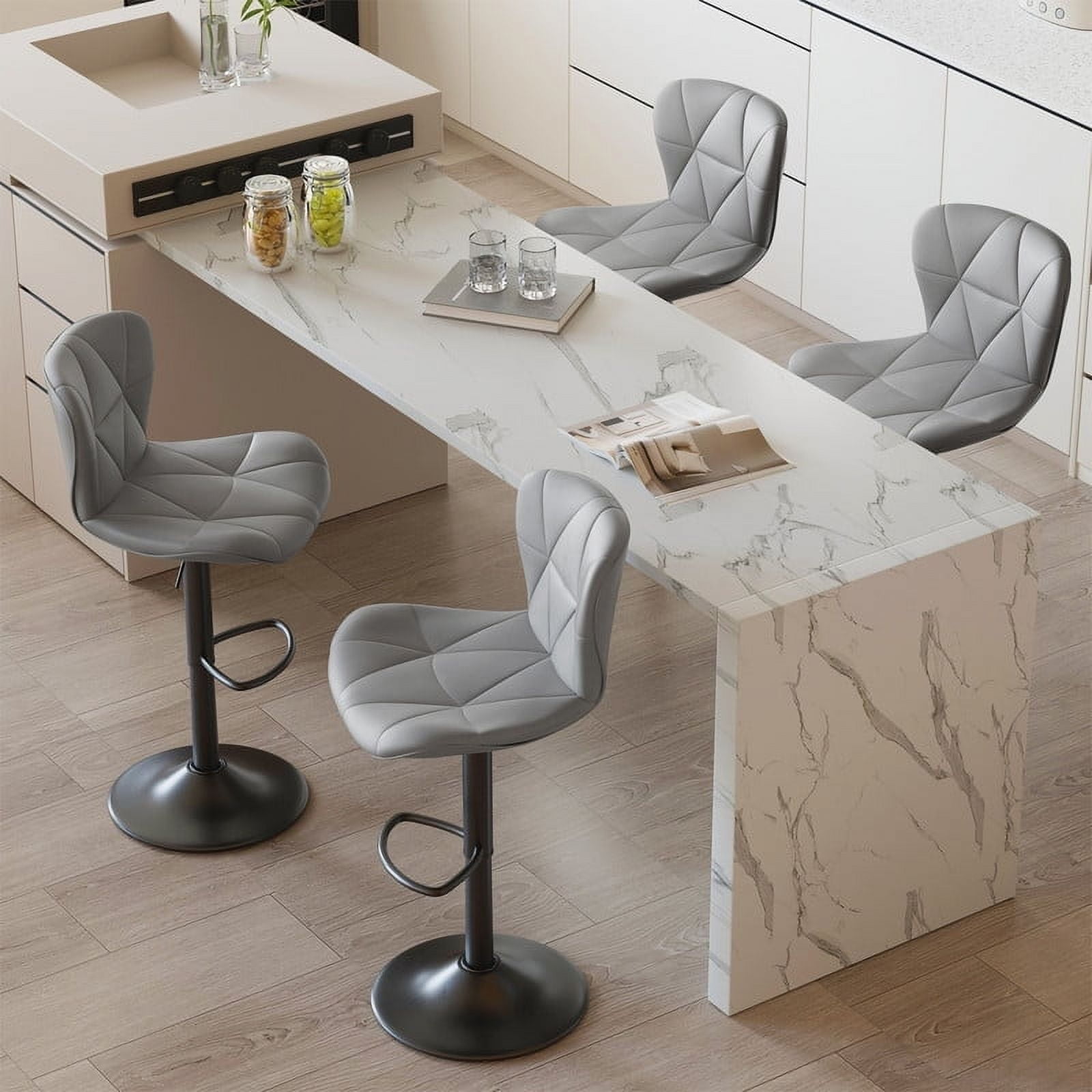 Fijinhom Faux Leather Bar Stools Set of 4 with Metal Base for Kitchen ...