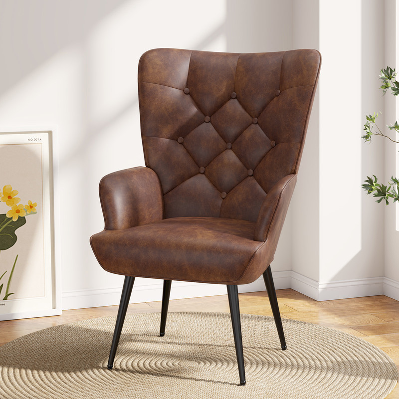 Fijinhom Mid-Century Modern Faux Leather Tufted Wingback Accent Chair ...