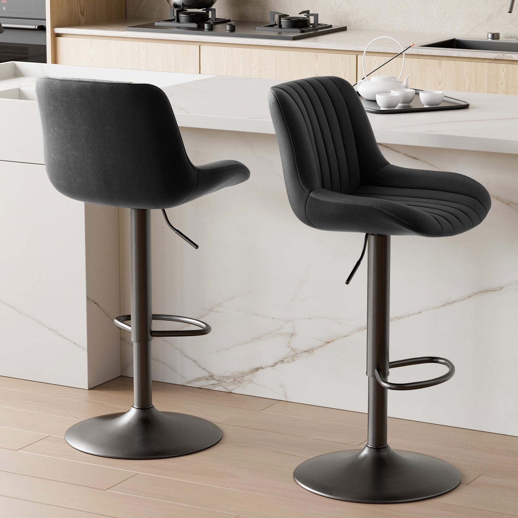 Fijinhom Modern Adjustable Swivel Bar Stools Set of 2 with Tech Fabric ...