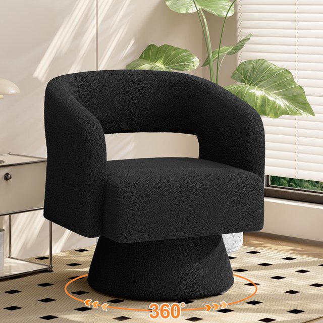 Fijinhom Swivel Barrel Accent Chair, Linen Fabric Upholstered Armchair ...