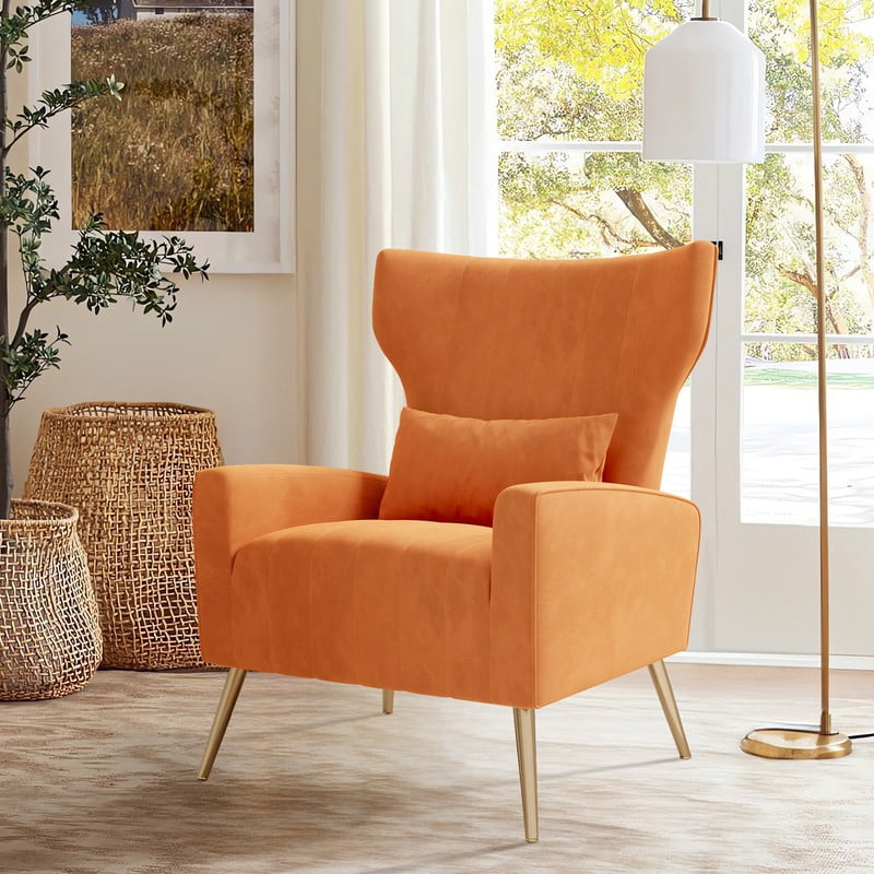 Fijinhom Velvet Wingback Accent Chair with High Back,Golden Legs ...