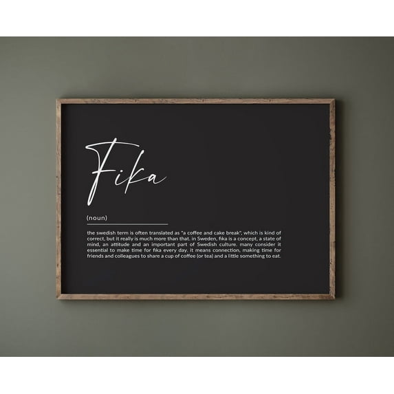 Fika Definition Poster Nordic Scandinavian Swedish wall art Poster, Unframed Canvas Size 24x36 ...