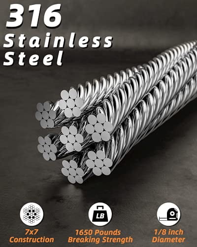 Fikim 1/8" Cable Railing, Marine-Grade T316 Stainless Steel Cable with ...