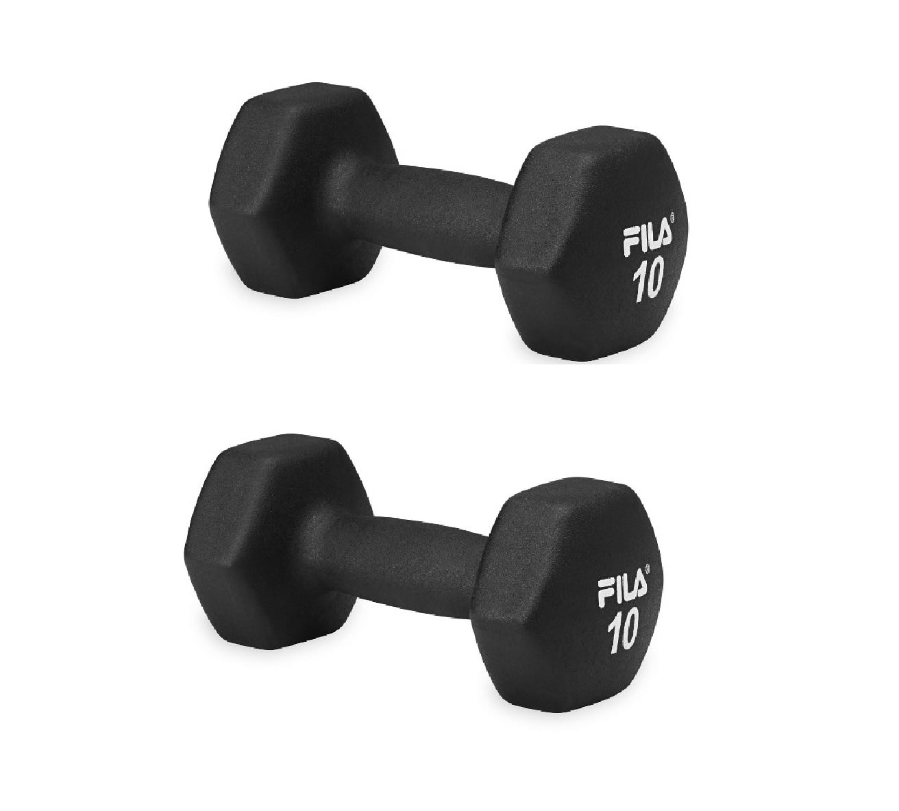 FILA Neoprene Dumbbell Set, 10 lbs, 2-Pack, Black, Secure Grip ...